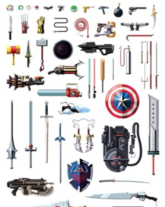 See a Poster of Famous Weapons in Pop Culture